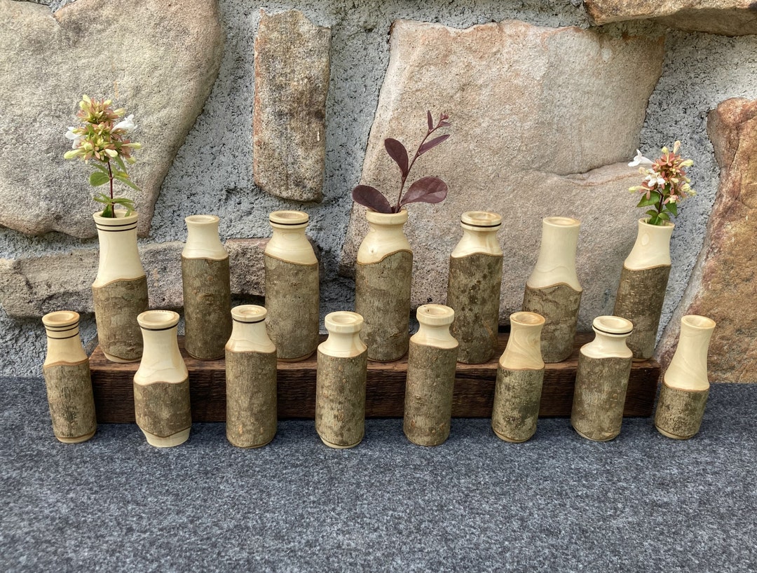 Vase Wood Hand Turned Live Edge Twig Pot Dried Flowers - Etsy