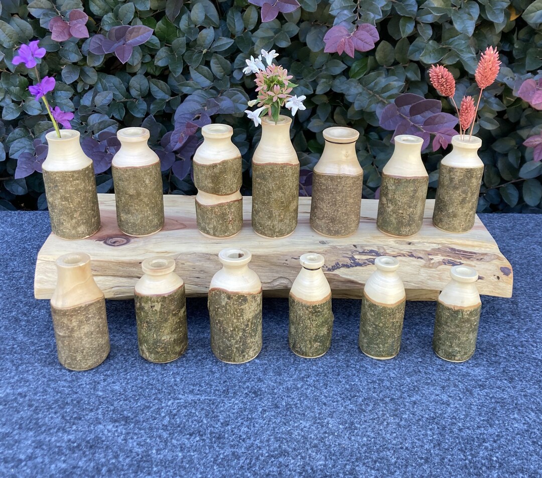 Vase Wood Hand Turned Live Edge Twig Pot Dried Flowers - Etsy