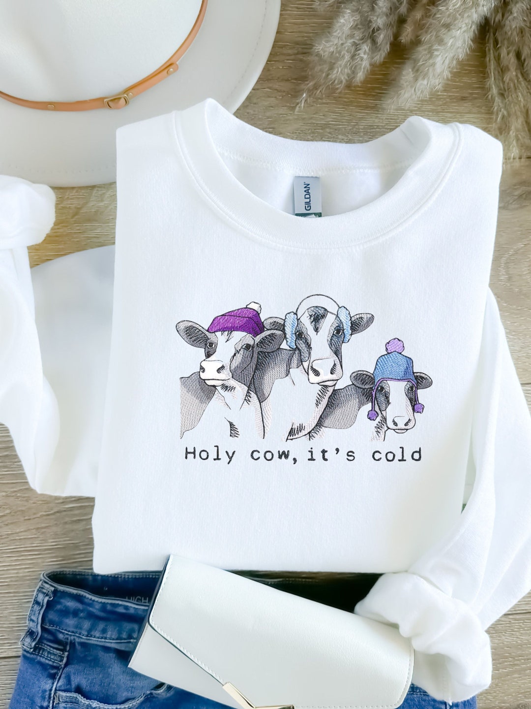 Holy Cow, It's Cold Sweatshirt, Farmhouse Collection, Embroidered ...