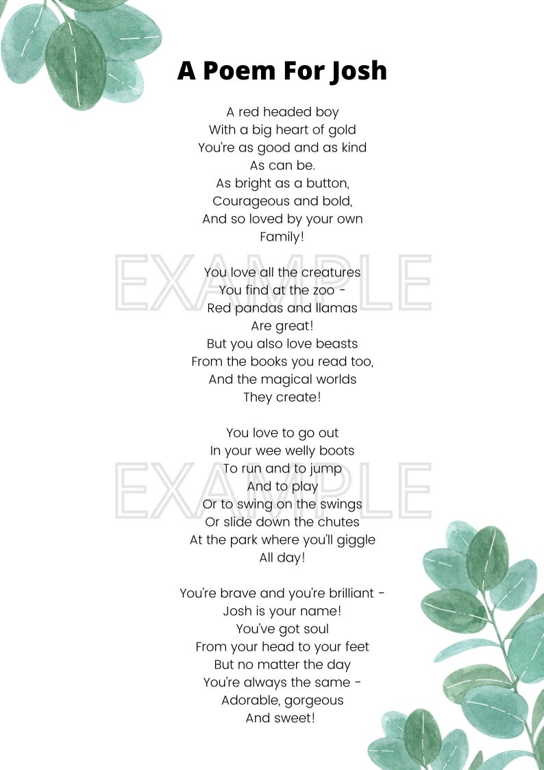 Personalised Poem for Mum, Dad, Brother, Sister, Uncle, Aunty, Grandma ...