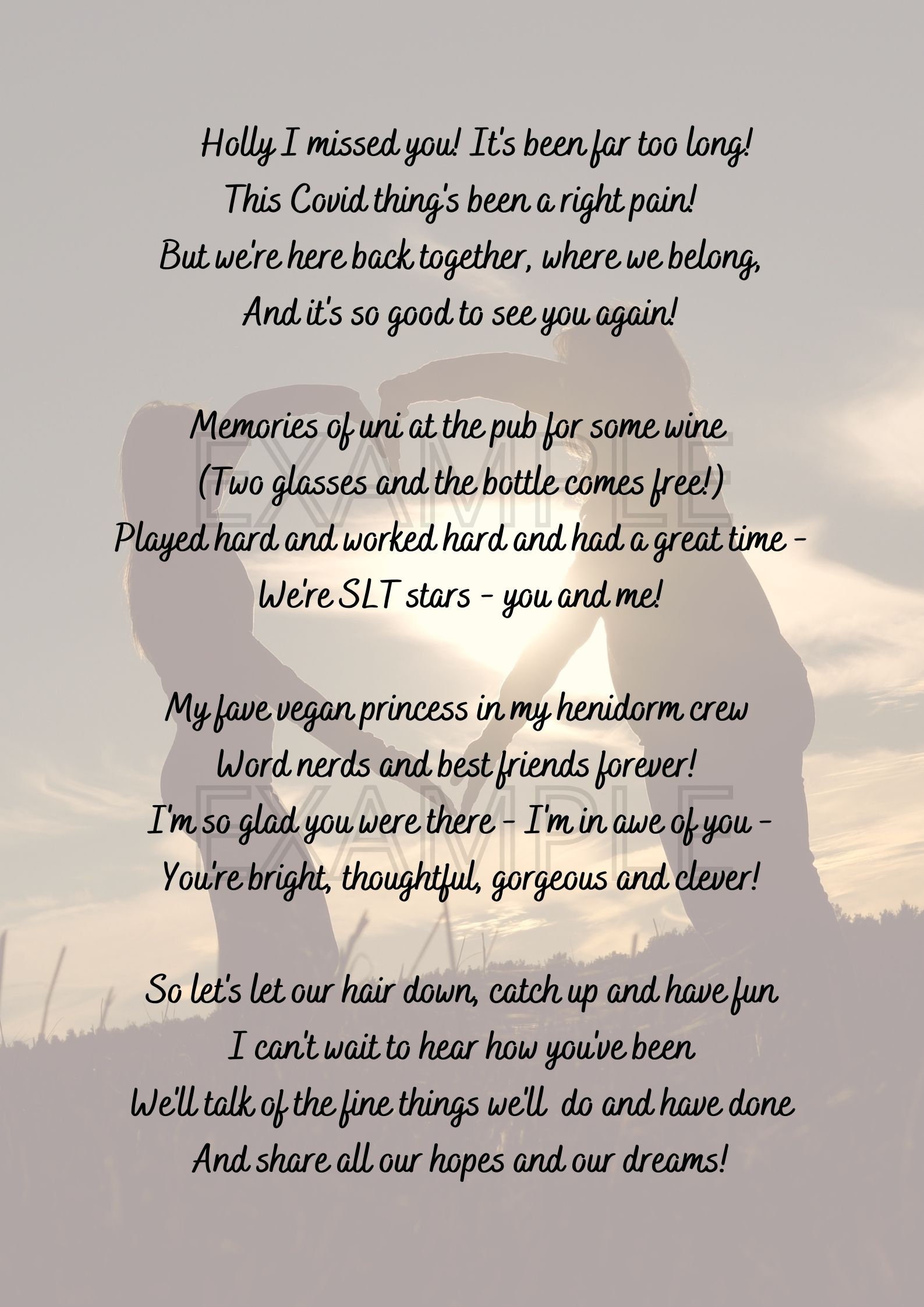 Personalised Poem for Friend, Colleague, Family, Neighbour, Random Act ...