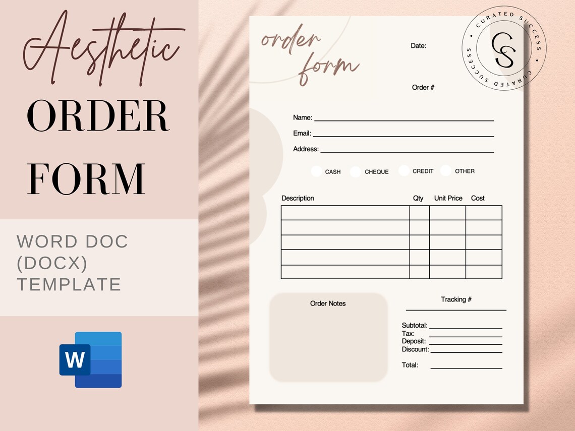 Aesthetic Order Form Neutrals Word and Pages Document - Etsy