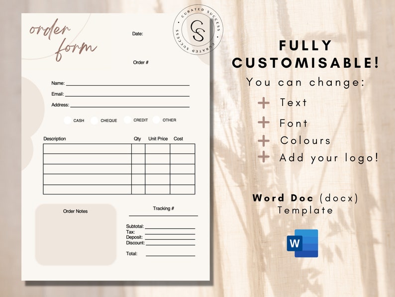 Aesthetic Order Form Neutrals Word and Pages Document - Etsy