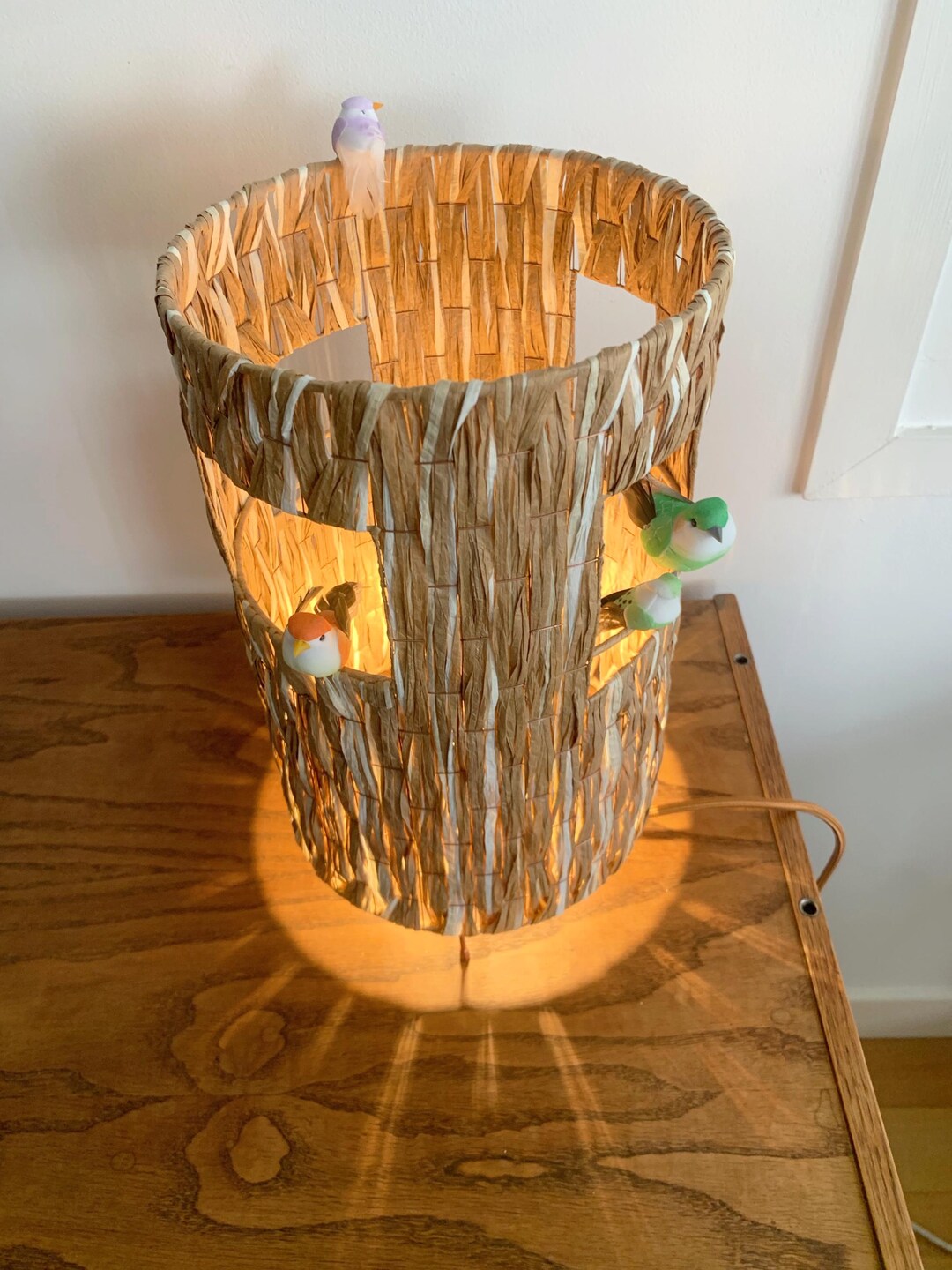 Bird Perch Lamp in Raffia, Original Light for Children's Bedroom ...
