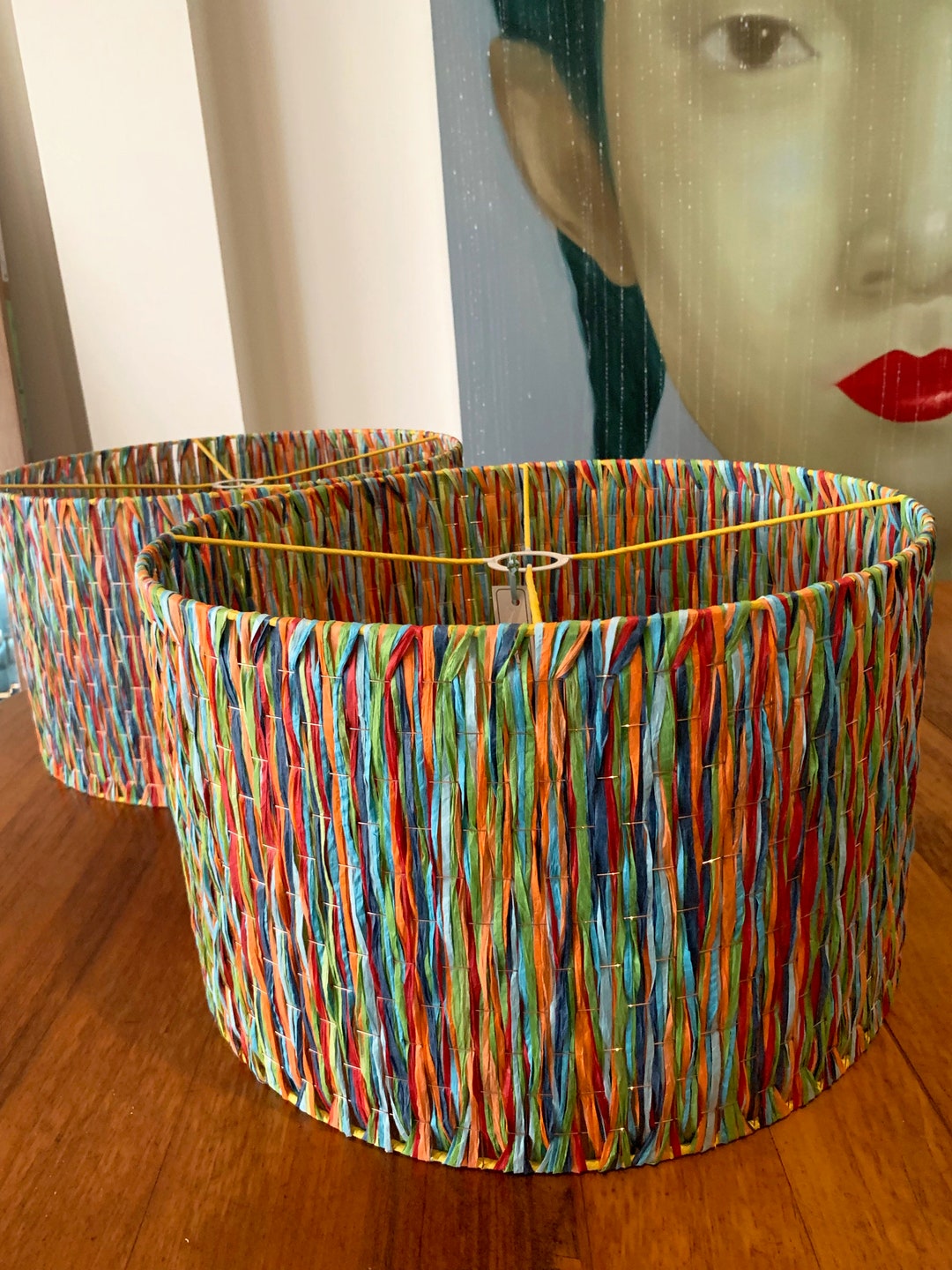 Multicoloured Natural Raffia Lampshade, Bedroom, Living Room, Office ...