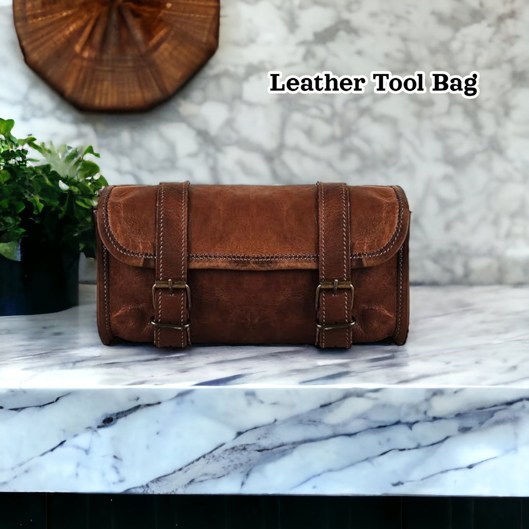Leather Motorcycle Tool Bag Saddle Bag Brown Leather Pouch Motorcycle ...