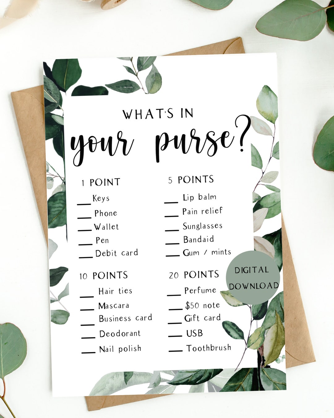 What's in Your Purse Baby Shower Game, Printable Baby Shower Game ...