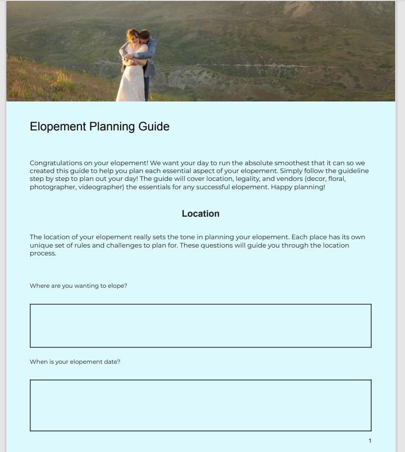 Elopement Planning Guide - Step by Step Planning - Google Doc ...