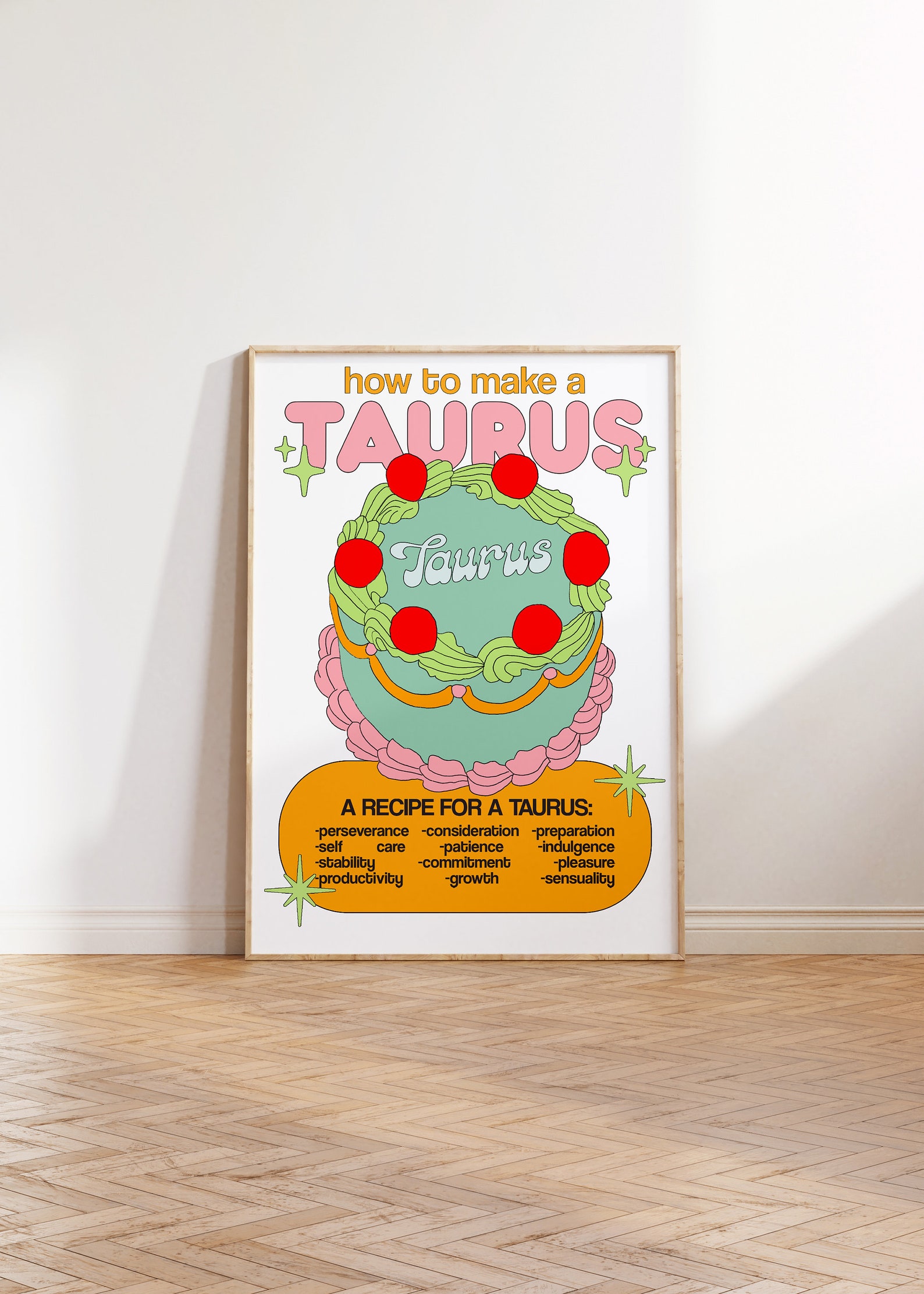 Taurus Cake DIGITAL Print Zodiac Star Sign Poster Illustration - Etsy