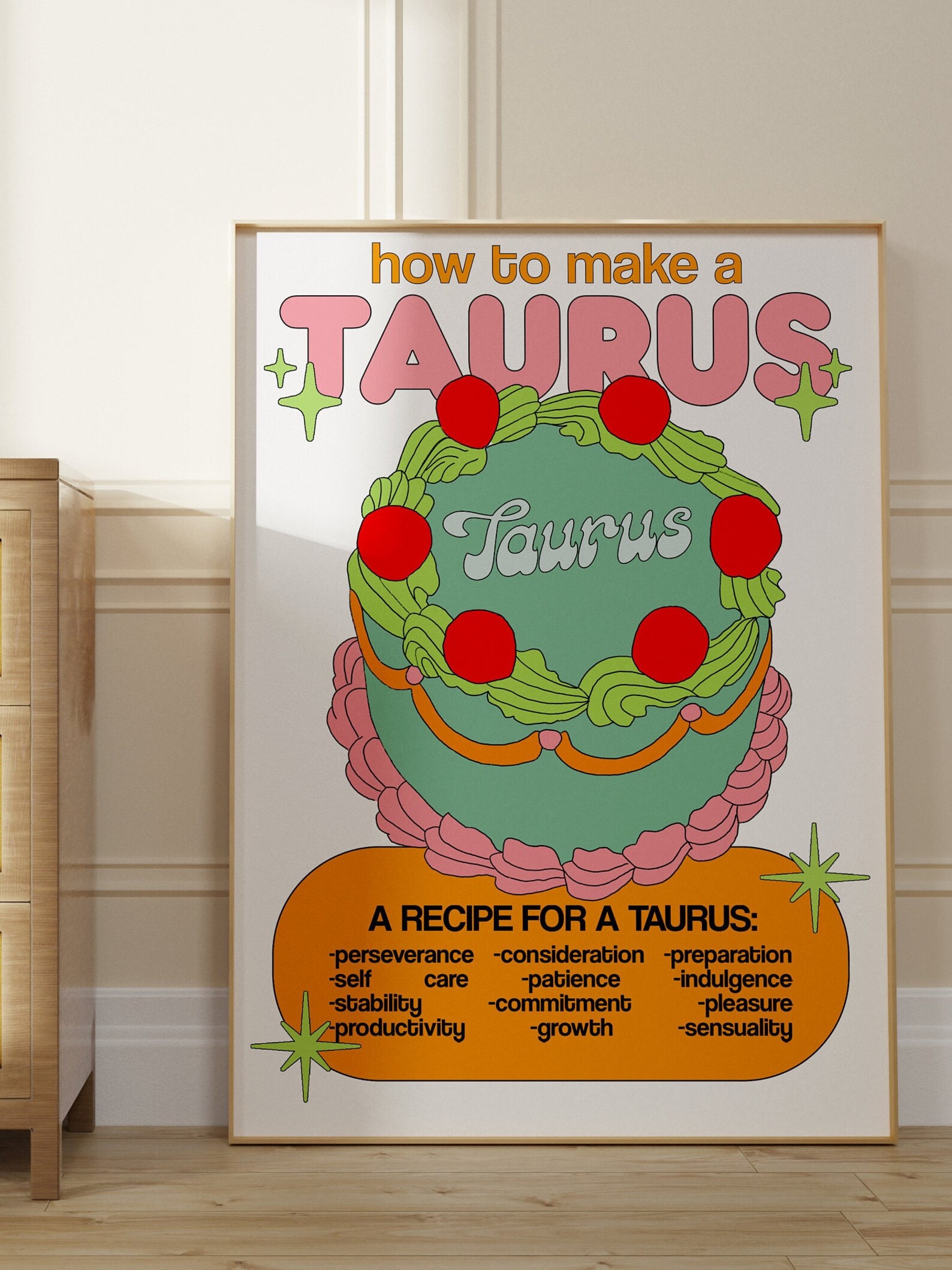 Taurus Cake DIGITAL Print Zodiac Star Sign Poster Illustration - Etsy