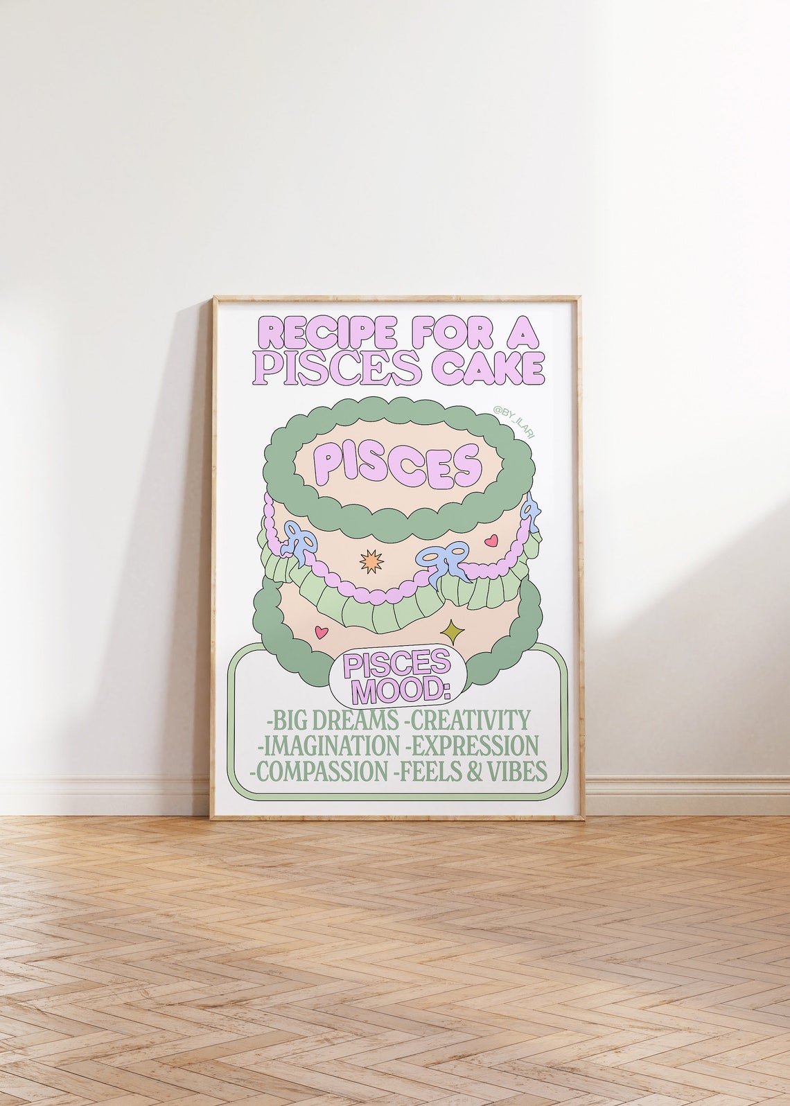 Pisces Cake DIGITAL Print Zodiac Star Sign Poster Illustration - Etsy