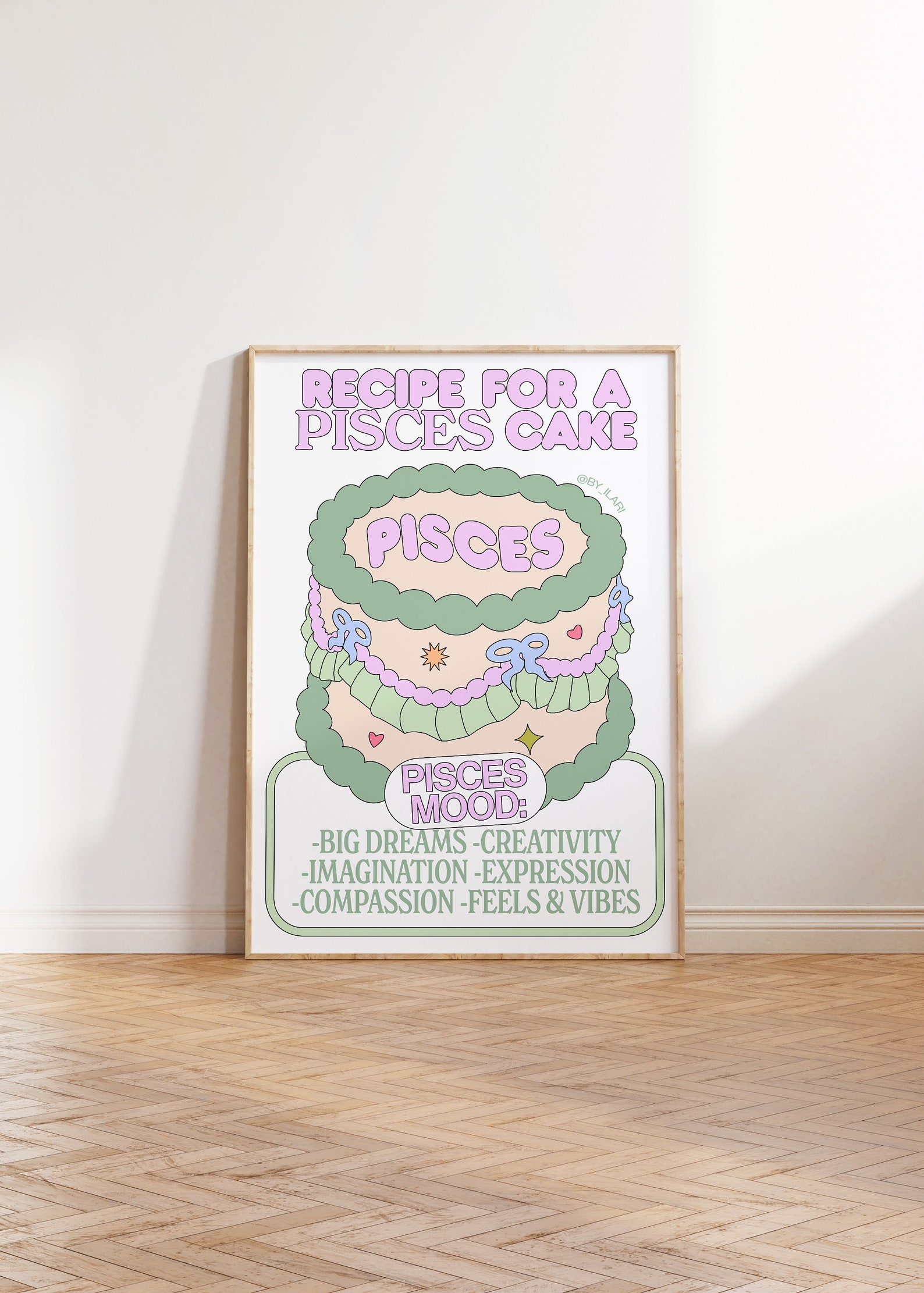 Pisces Cake DIGITAL Print Zodiac Star Sign Poster Illustration - Etsy