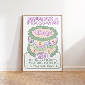 Pisces Cake DIGITAL Print Zodiac Star Sign Poster Illustration ...
