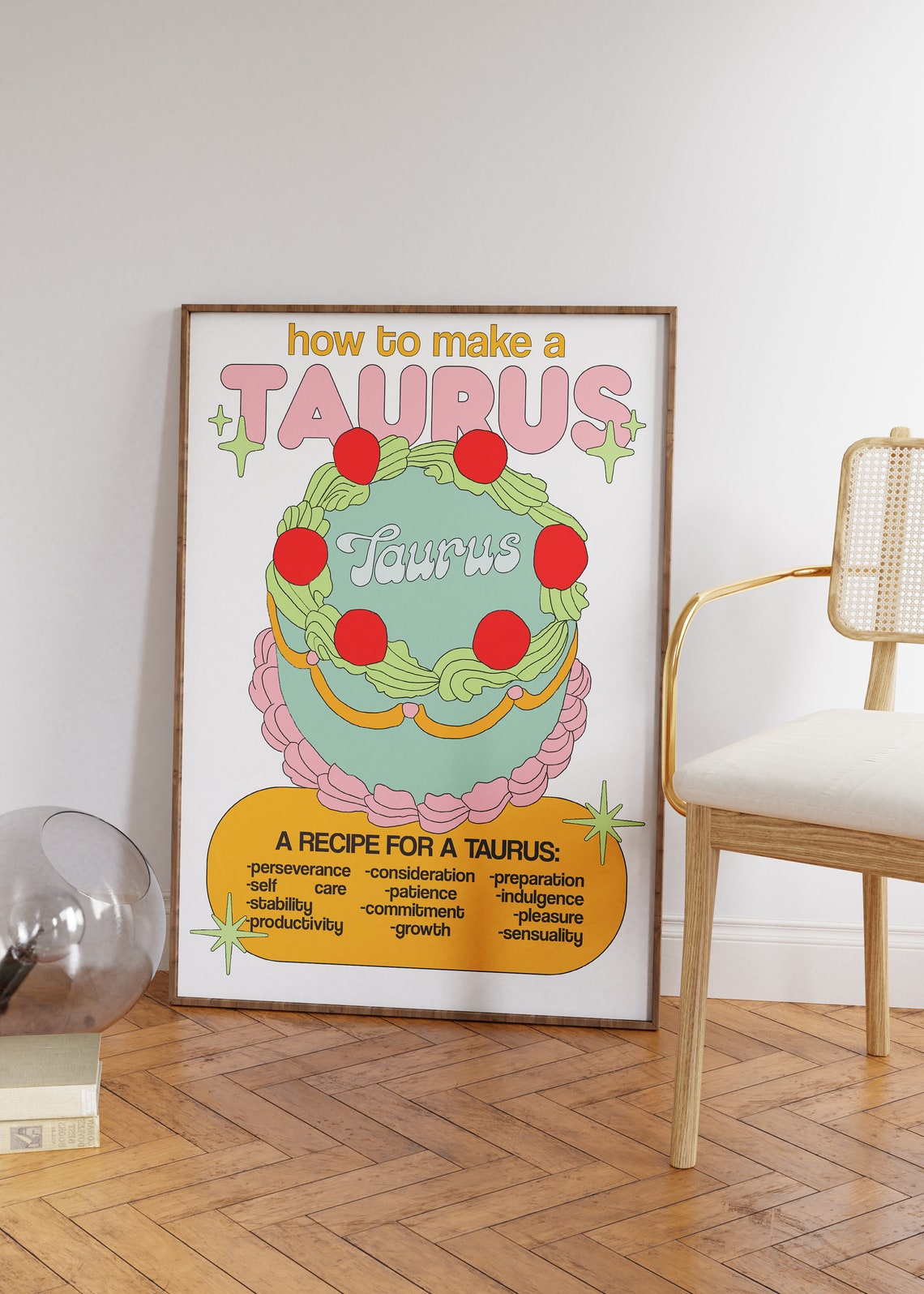 Taurus Cake DIGITAL Print Zodiac Star Sign Poster Illustration - Etsy