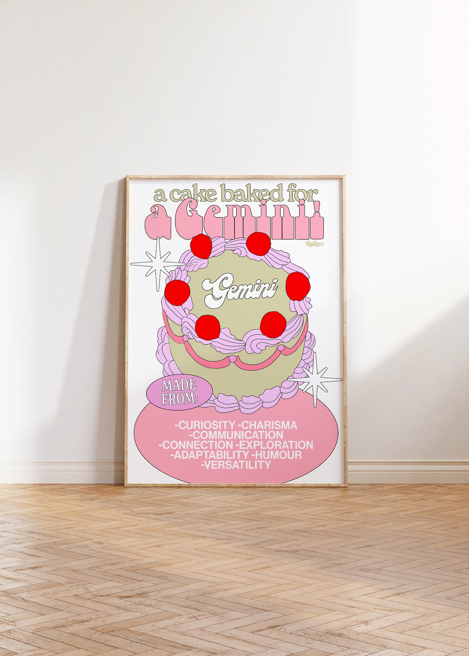 Gemini Cake DIGITAL Print Zodiac Star Sign Poster Illustration - Etsy