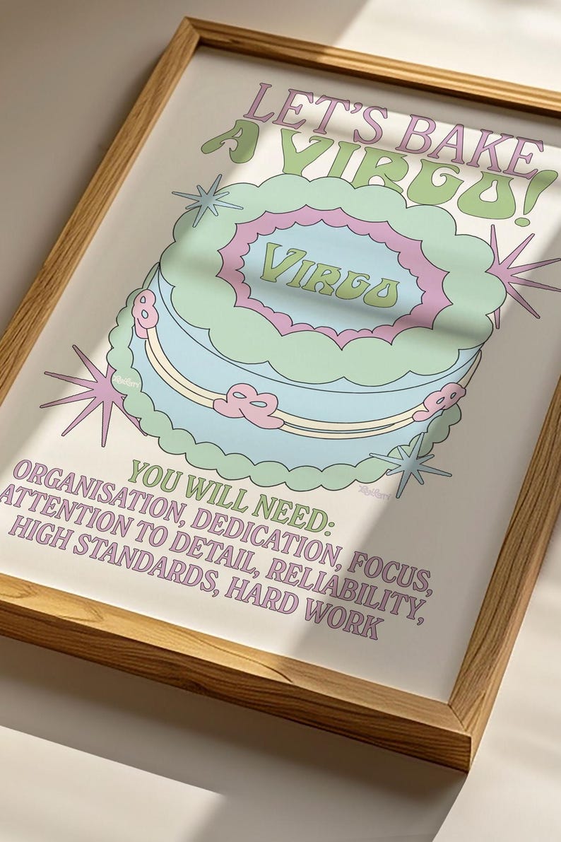 Virgo Cake Digital Print Zodiac Birthday Star Sign Poster Illustration ...