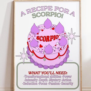 Scorpio Cake Digital Print Zodiac Star Sign Poster Illustration ...