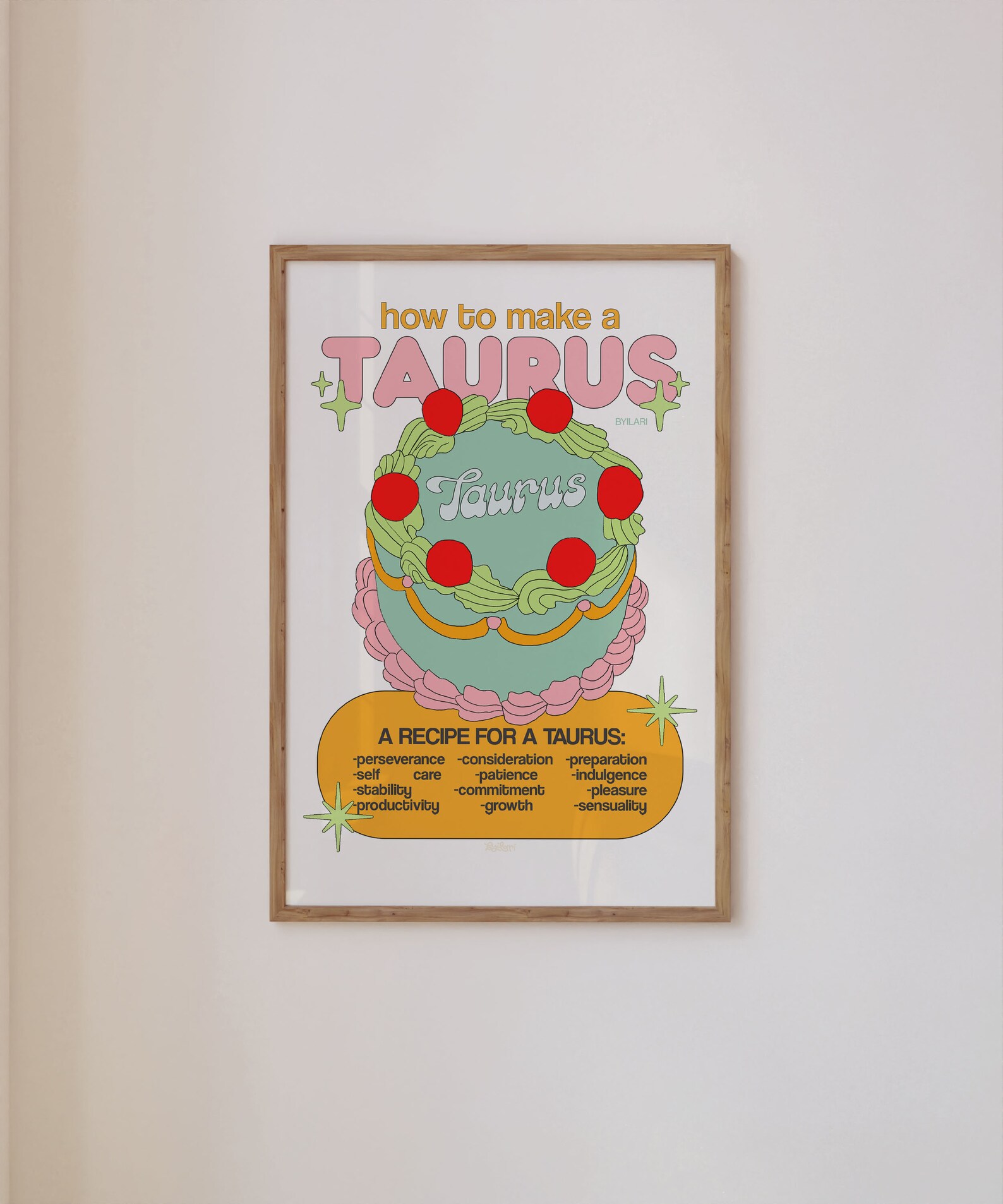 Taurus Cake DIGITAL Print Zodiac Star Sign Poster Illustration - Etsy