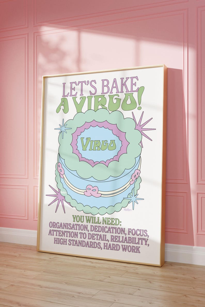 Virgo Cake Digital Print Zodiac Birthday Star Sign Poster Illustration ...