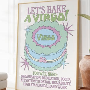 Virgo Cake Digital Print Zodiac Birthday Star Sign Poster Illustration ...