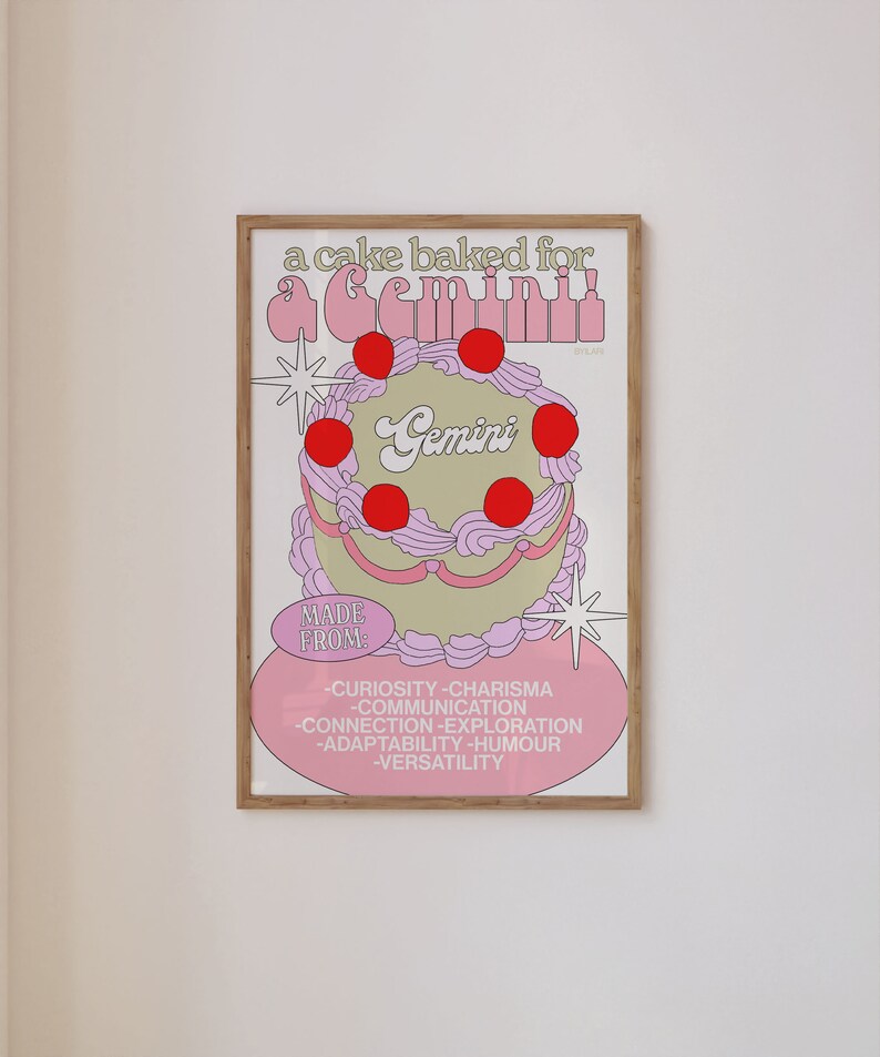 Gemini Cake DIGITAL Print Zodiac Star Sign Poster Illustration - Etsy