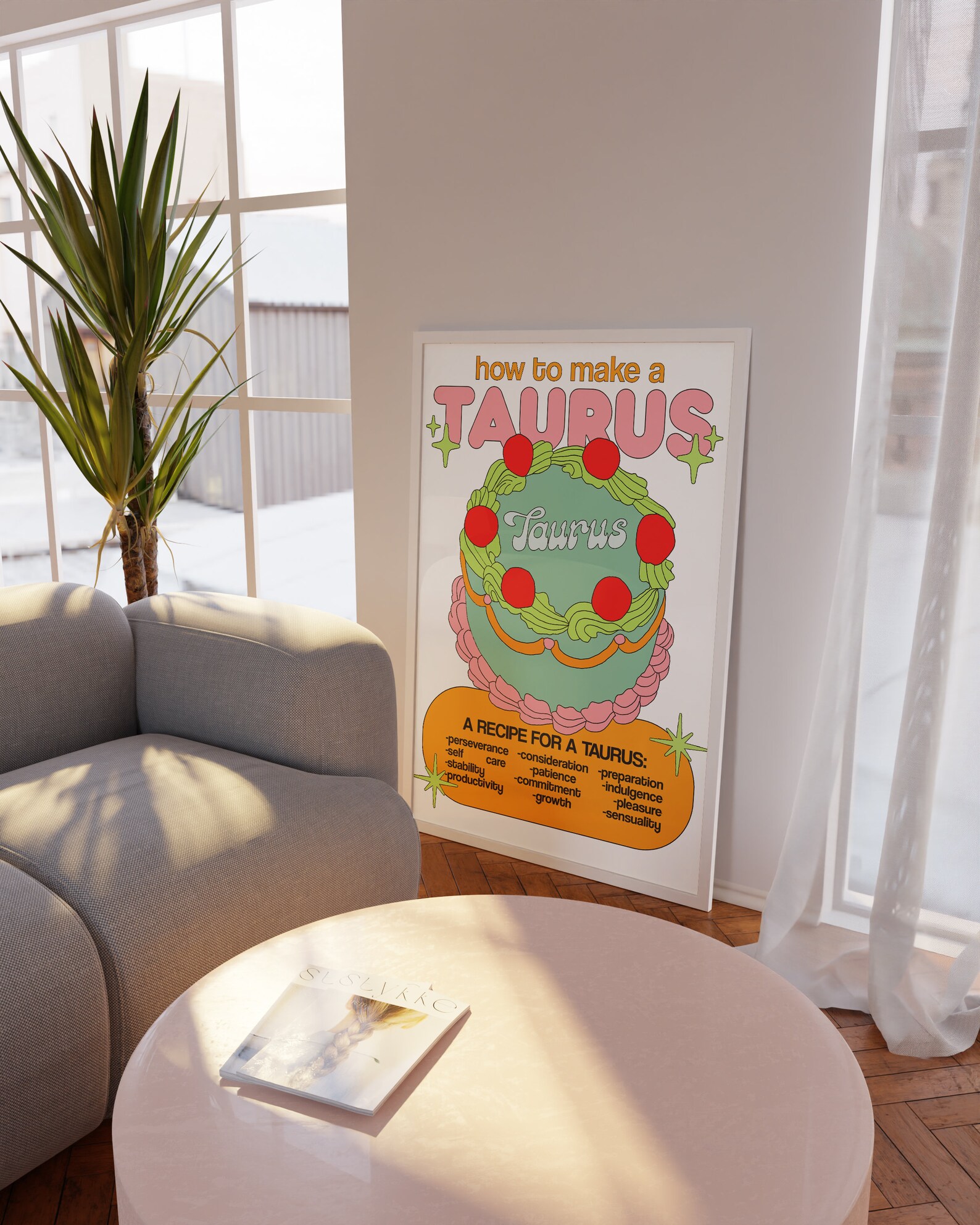 Taurus Cake DIGITAL Print Zodiac Star Sign Poster Illustration - Etsy