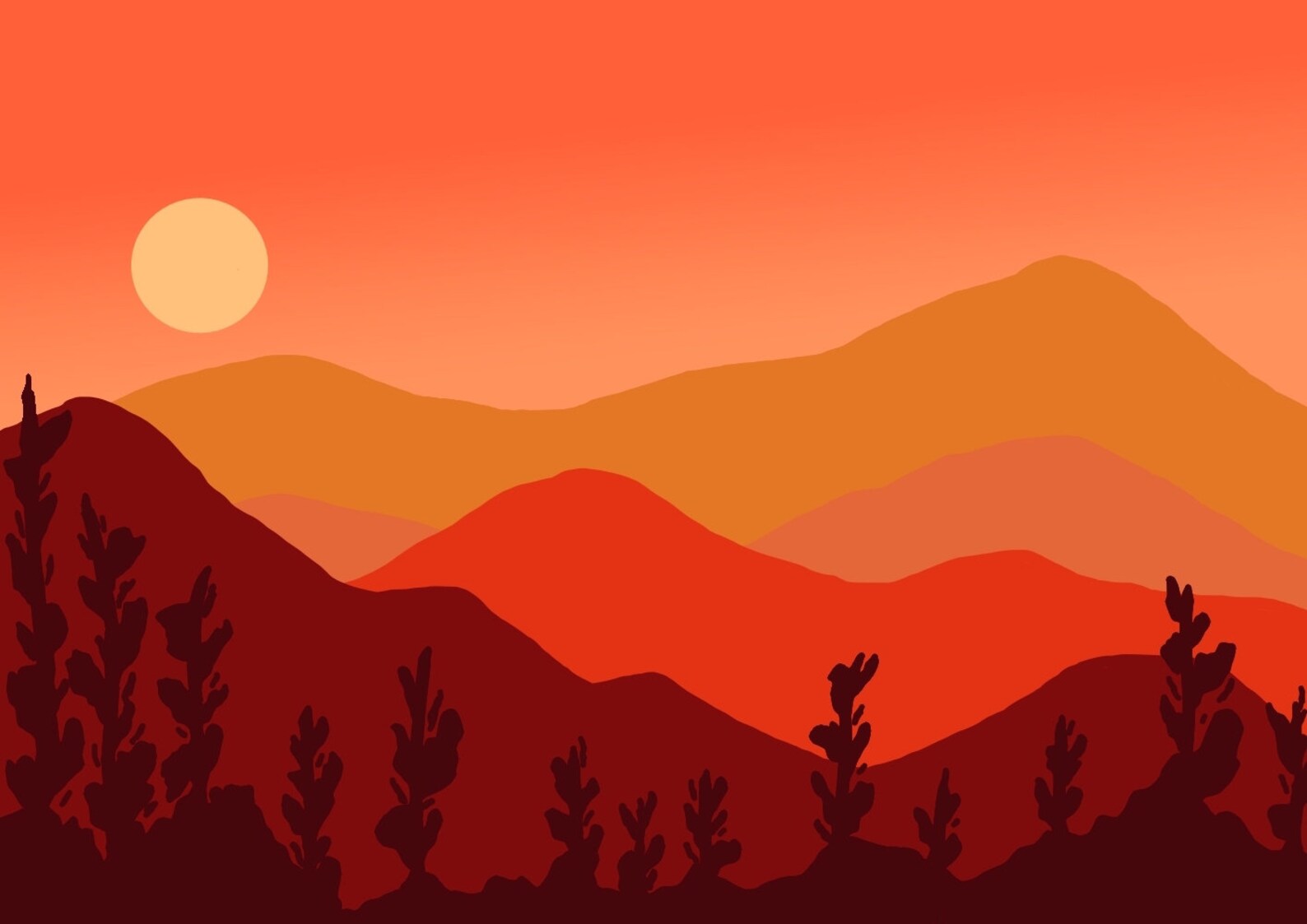 Red Sunset Mountains Digital Art Print digital Download - Etsy
