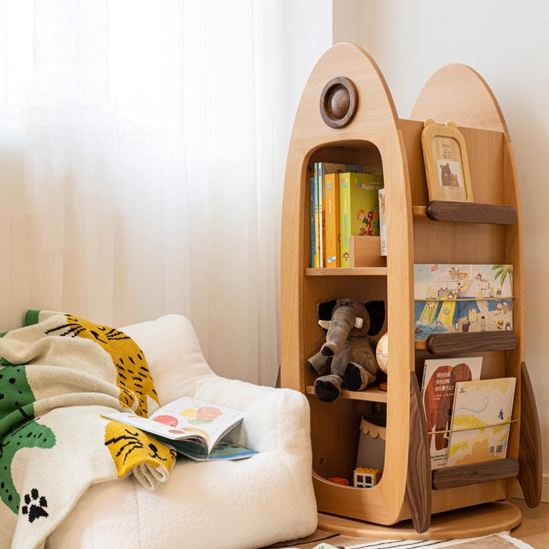 Rocket Shaped Wooden Bookshelf Rotating Solid Wood - Etsy