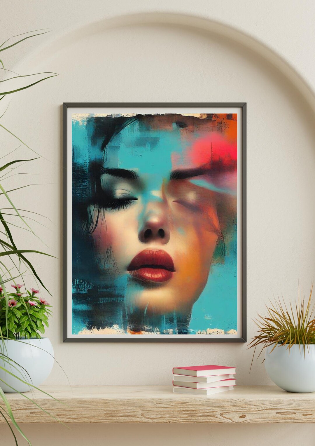 Modern Abstract Portrait Wall Art | Vibrant Minimalist Face Print ...