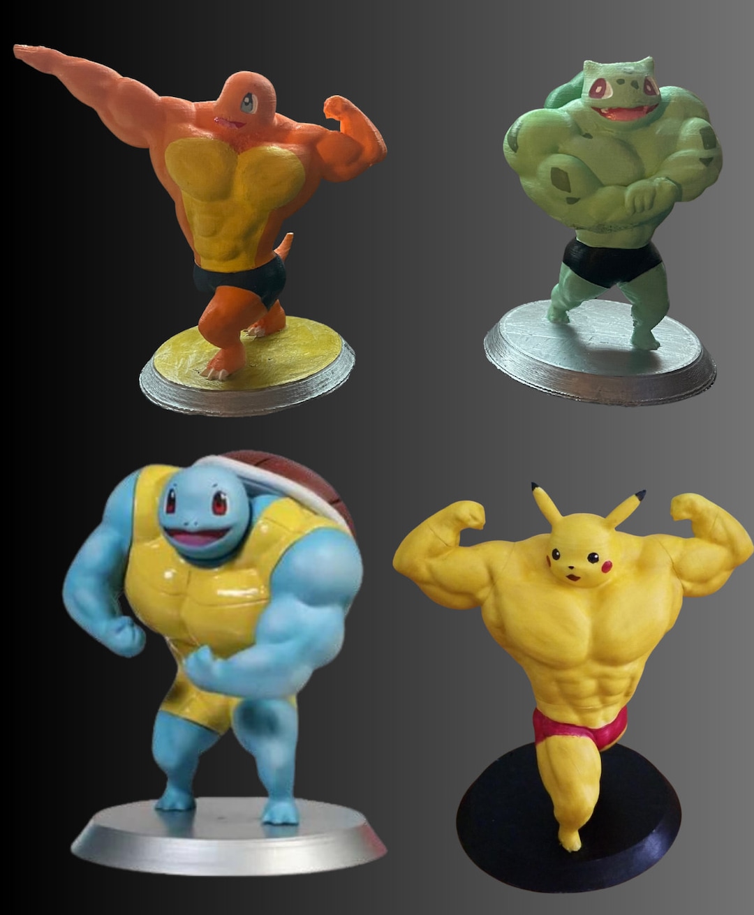 Ultra Swole Pikachu, Charmander, Bulbasaur, Squirtle, 3D Printed ...