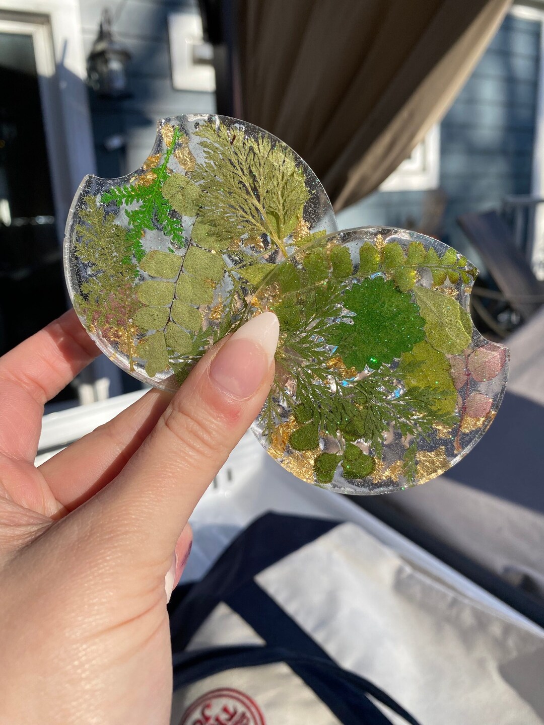 Pressed Leaf Car Coasters, Set of 2, Floral Car Coasters, Car Coasters ...