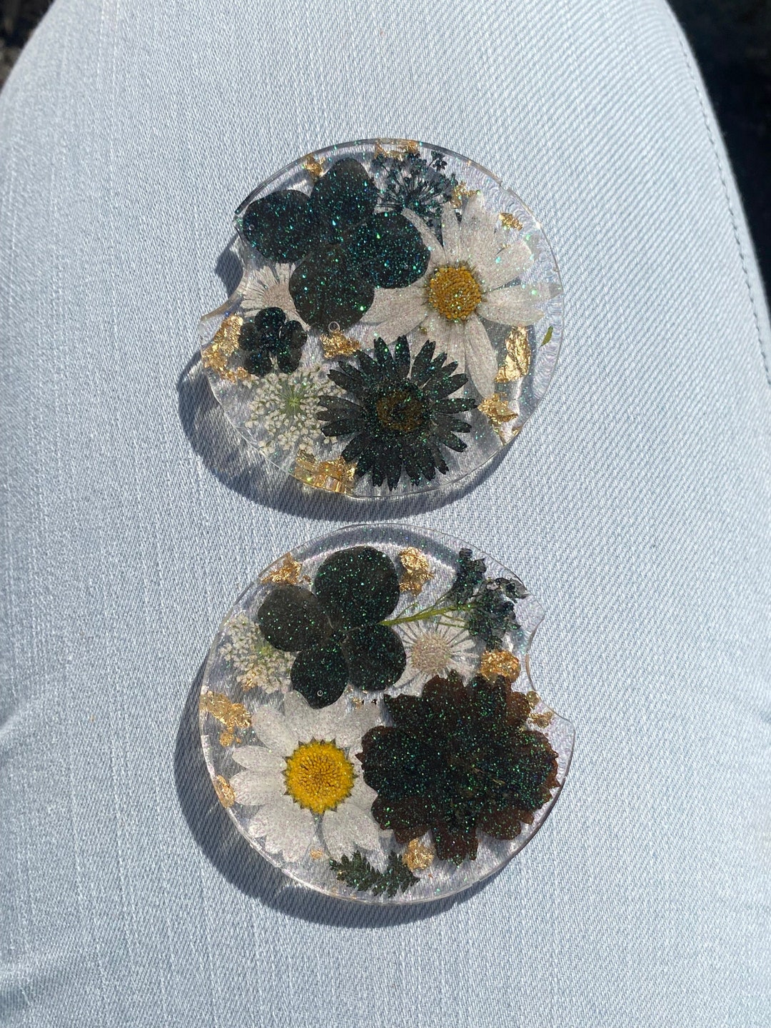 Pressed Flower Car Coasters, Set of 2, Floral Car Coasters, Car ...