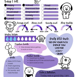 BT21 Mood Tracker, BTS Mood Tracker Printable, Mental Health Printable ...
