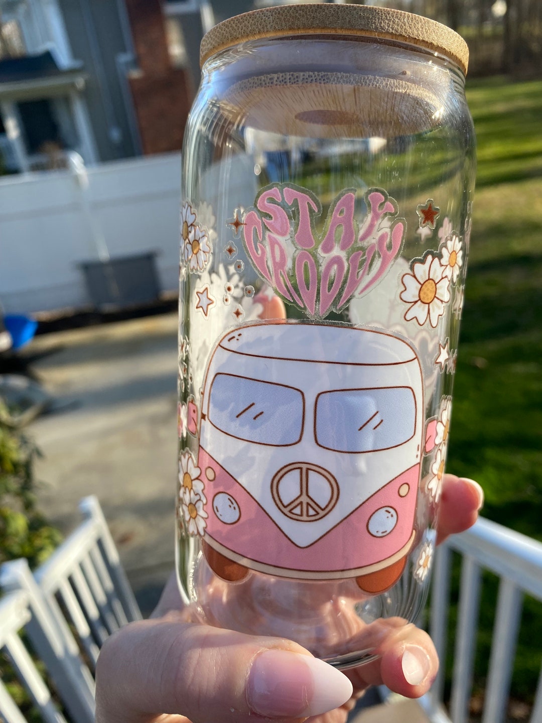 Retro Cup, Stay Groovy, Stay Groovy Cup, Iced Coffee Cup, Boho Glass ...