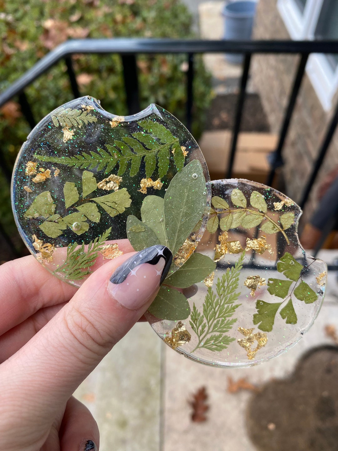 Pressed Leaf Car Coasters, Set of 2, Floral Car Coasters, Car Coasters ...