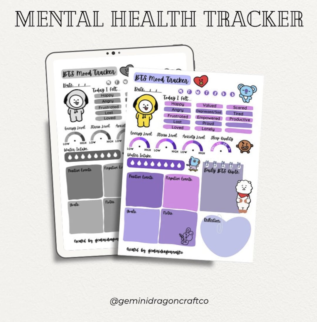 BT21 Mood Tracker, BTS Mood Tracker Printable, Mental Health Printable ...