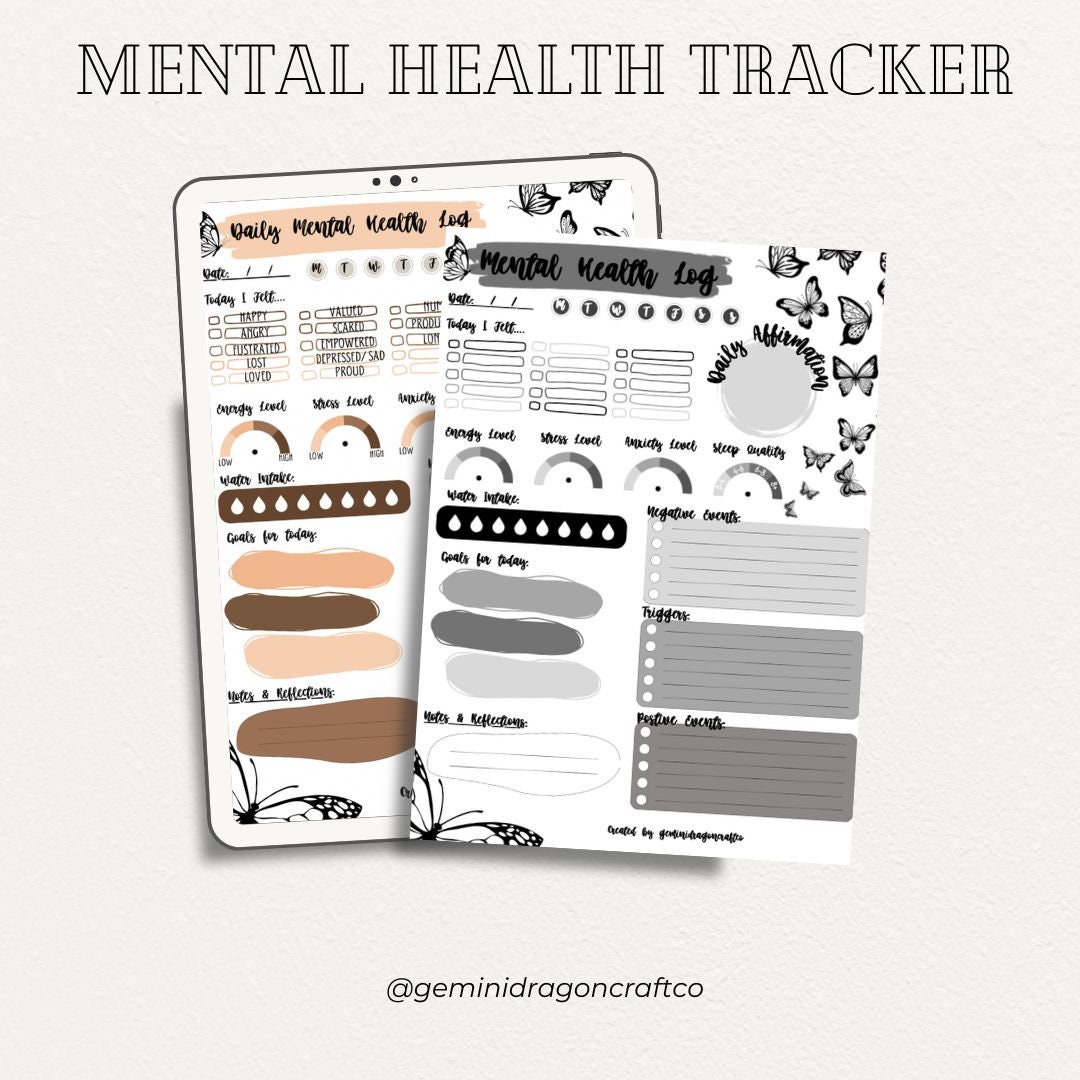 Daily Mood Tracker Printable, Mental Health Tracker, Mental Health Log ...
