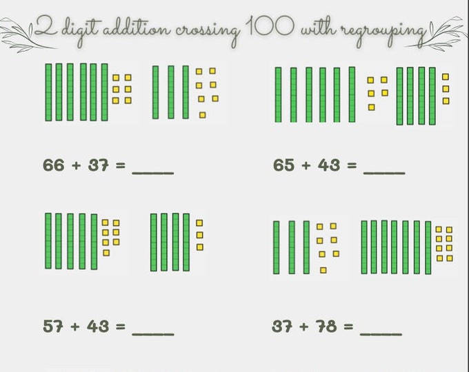 2 Digit Addition And Subtraction Practice Bundle Using Base Ten Blocks