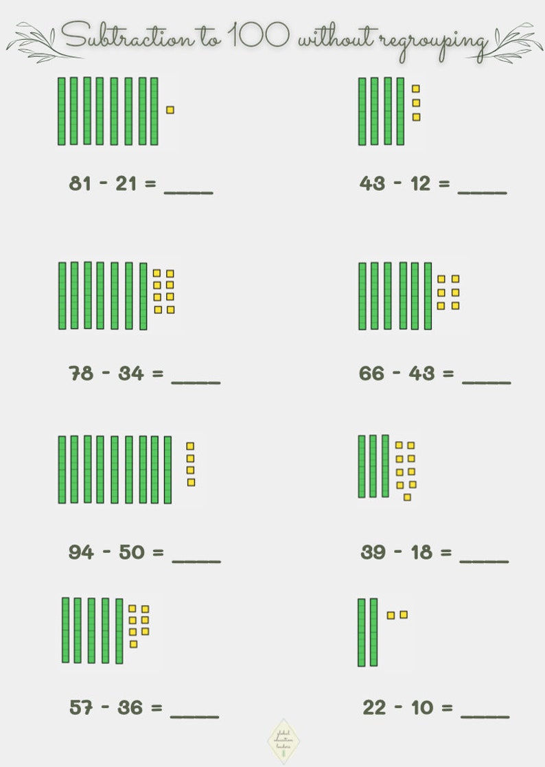 2 Digit Addition And Subtraction Practice Bundle Using Base Ten Blocks