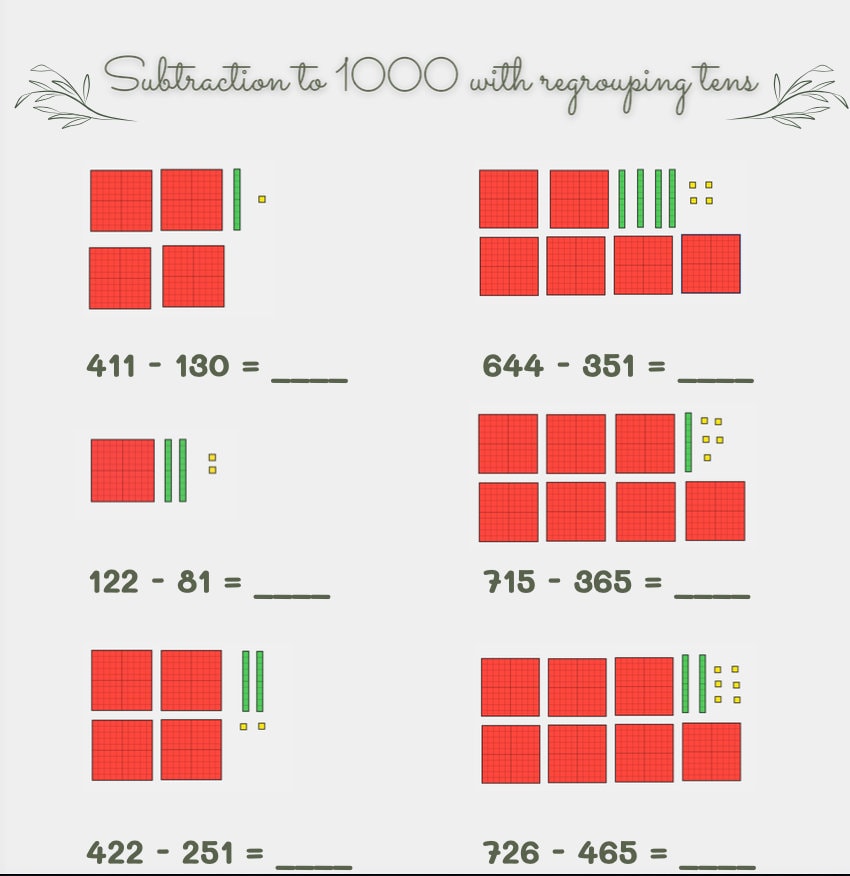3 Digit Addition and Subtraction Practice Bundle, Using Base Ten Blocks ...
