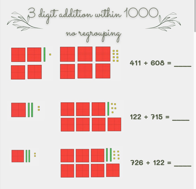 3 Digit Addition and Subtraction Practice Bundle, Using Base Ten Blocks ...