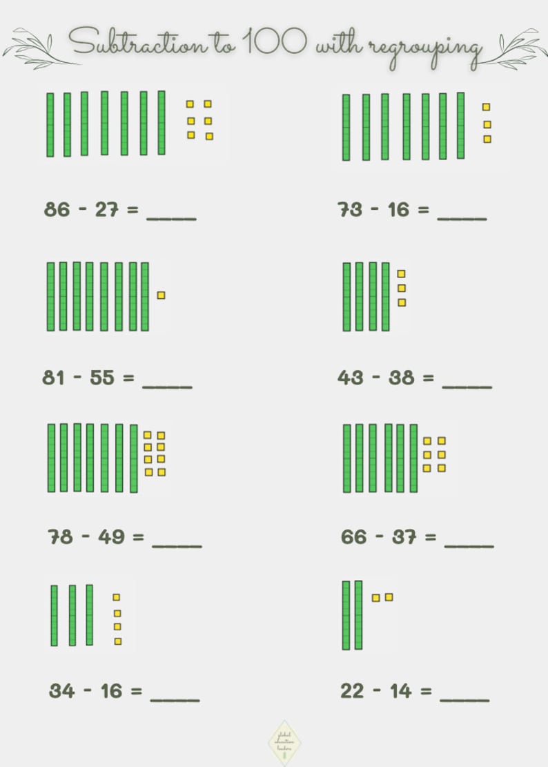 2 Digit Addition And Subtraction Practice Bundle Using Base Ten Blocks