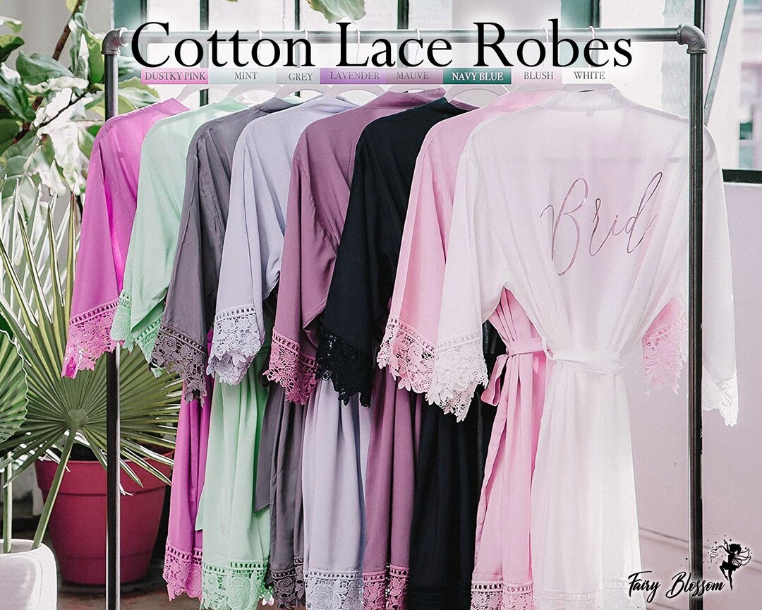 COTTON Robe W/matching Lace 18 Colors Sizes XS Thru 4XL - Etsy