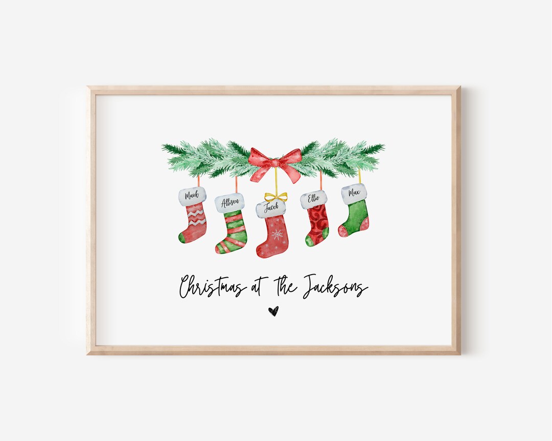 Personalised Stocking Family Christmas Print | Festive Artwork ...