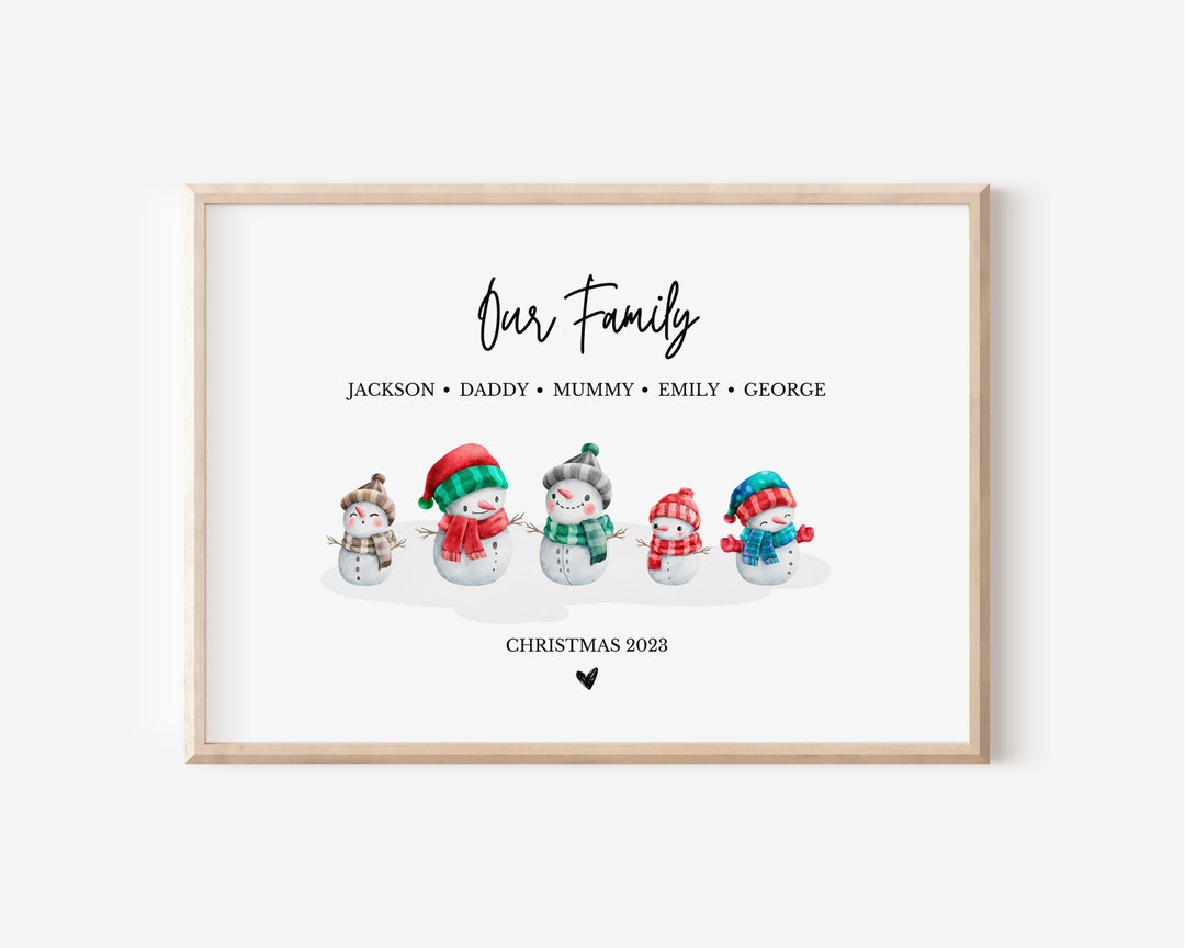 Personalised Snowman Family Christmas Print | Festive Artwork | Holiday ...