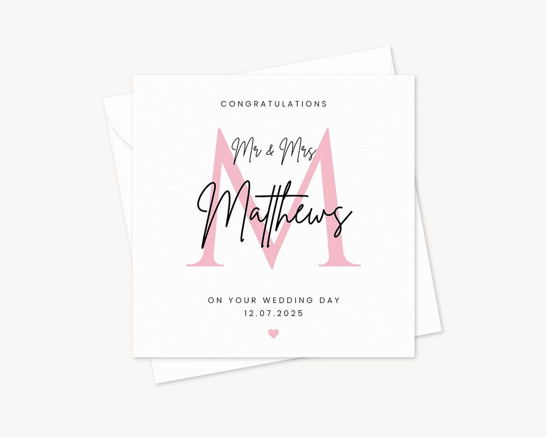 Personalised Wedding Card With Surname, Custom Newlywed Name and Date ...