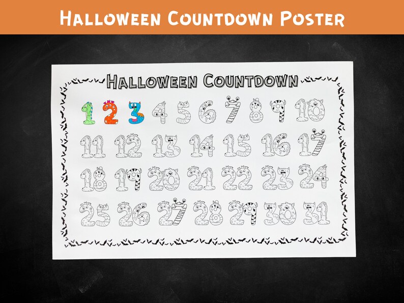 Halloween Countdown Coloring Page, Halloween Printable, Countdown Sign ...