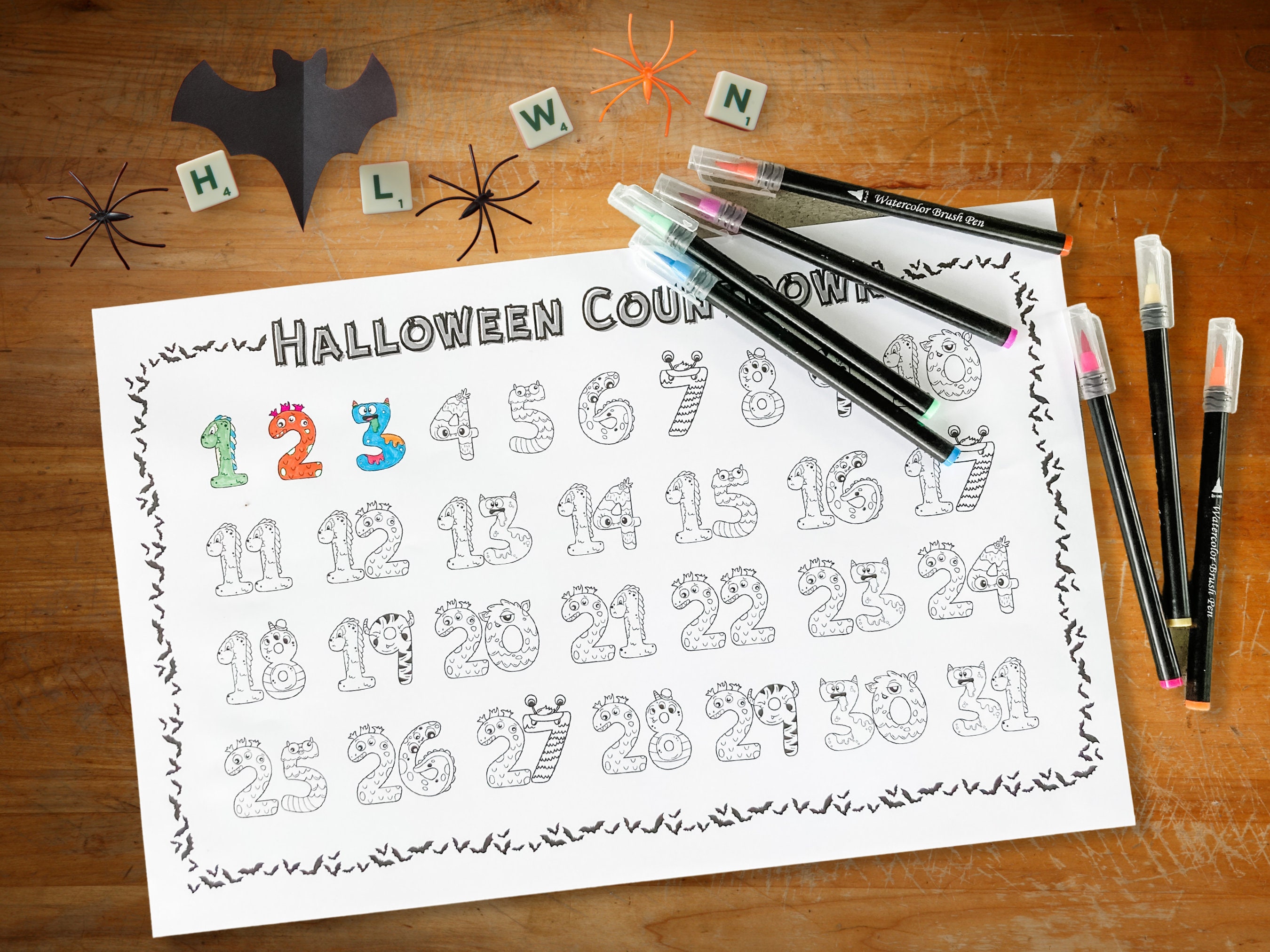Halloween Countdown Coloring Page, Halloween Printable, Countdown Sign ...