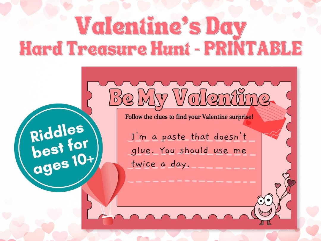 Valentine's Day Treasure Hunt Printable, Hard Scavenger Hunt ...