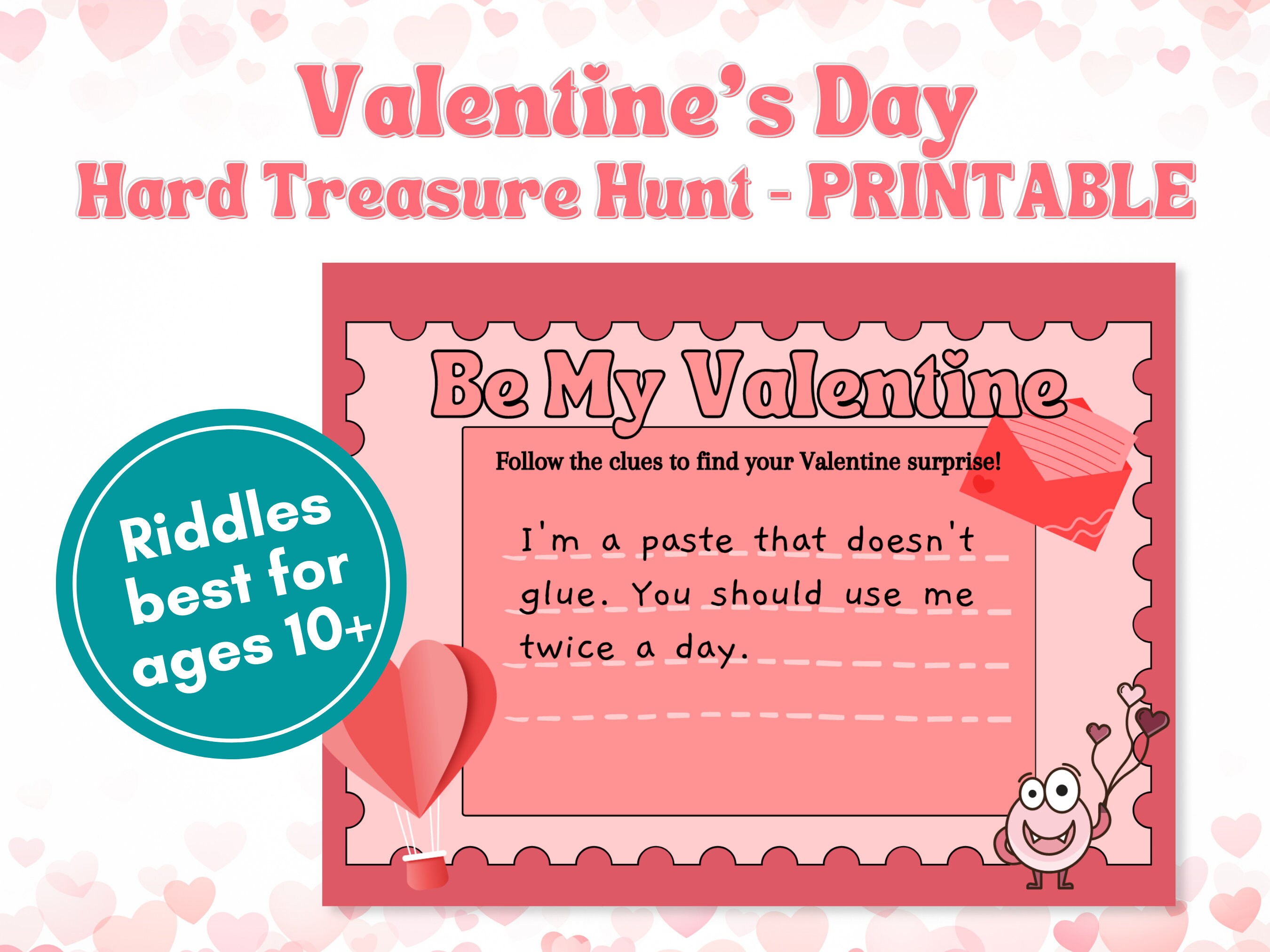 Valentine's Day Treasure Hunt Printable, Hard Scavenger Hunt ...